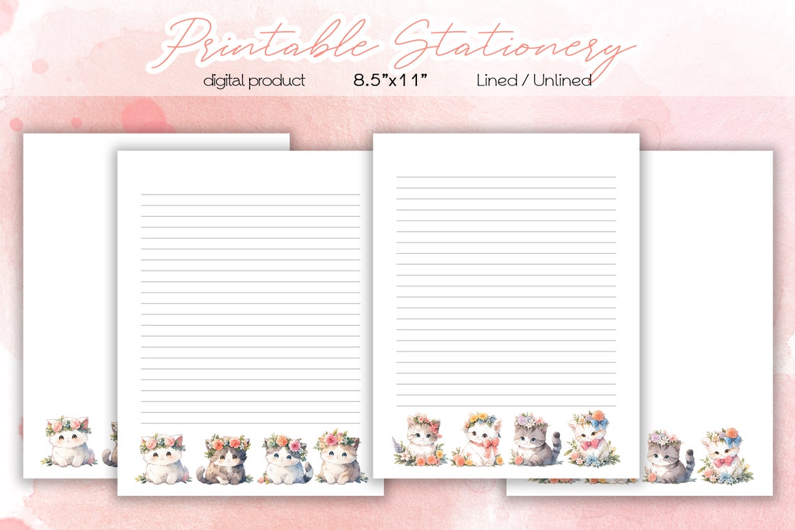 Printable Stationery With Kittens / Digital Letter Writing Paper ...