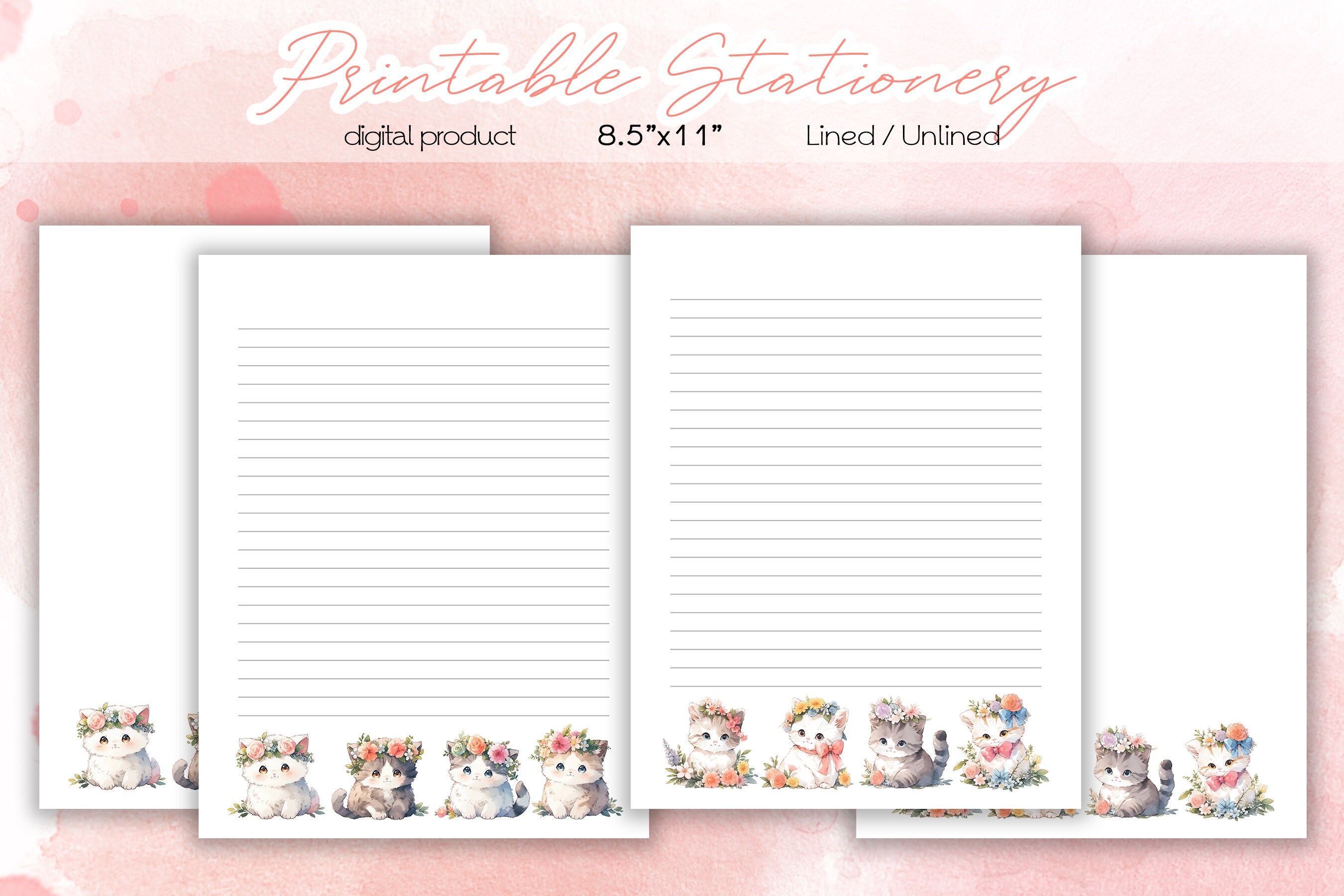 Printable Stationery With Kittens / Digital Letter Writing Paper ...