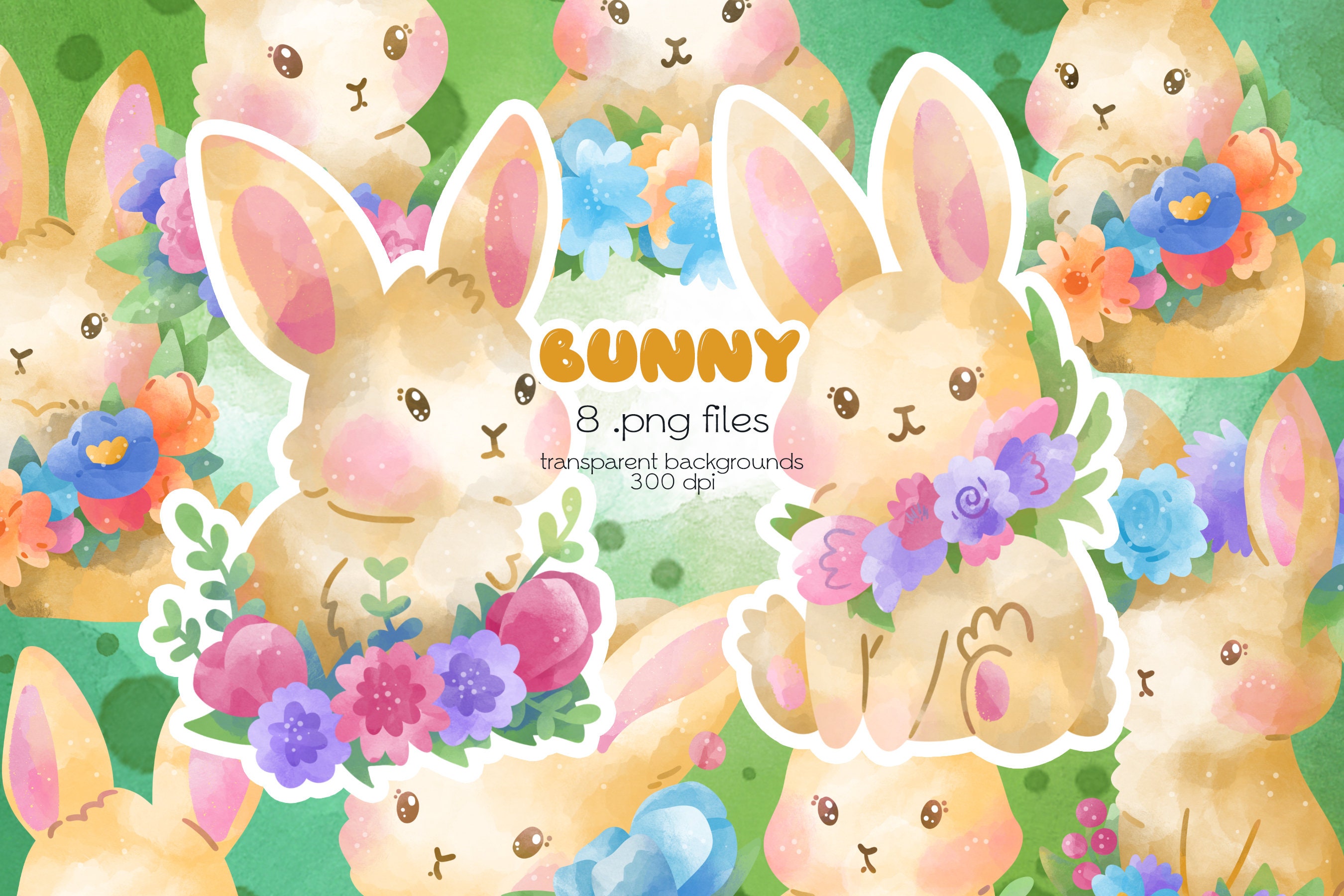 Bunny in Flowers Clipart / PNG Files / Instant Download - Etsy