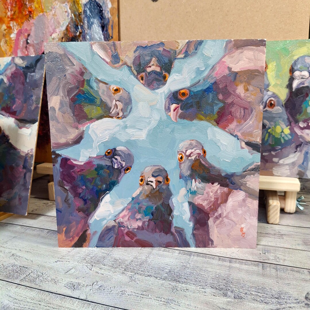 Funny Pigeons / Original Oil Painting / Modern Art / Unique Gift / Cool ...