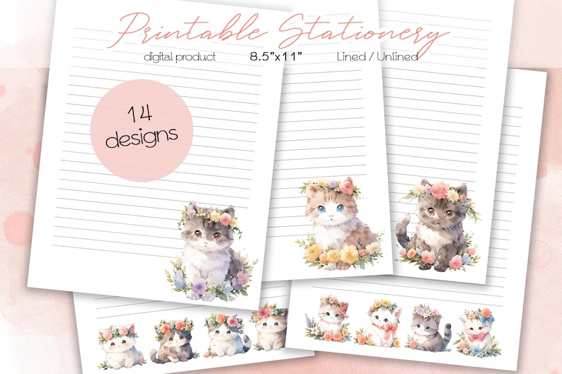 Printable Stationery With Kittens / Digital Letter Writing Paper ...