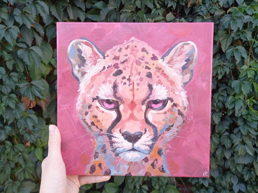 Cheetah Oil Painting, Hand Painted Wildlife Art, Modern Wall Decor - Etsy