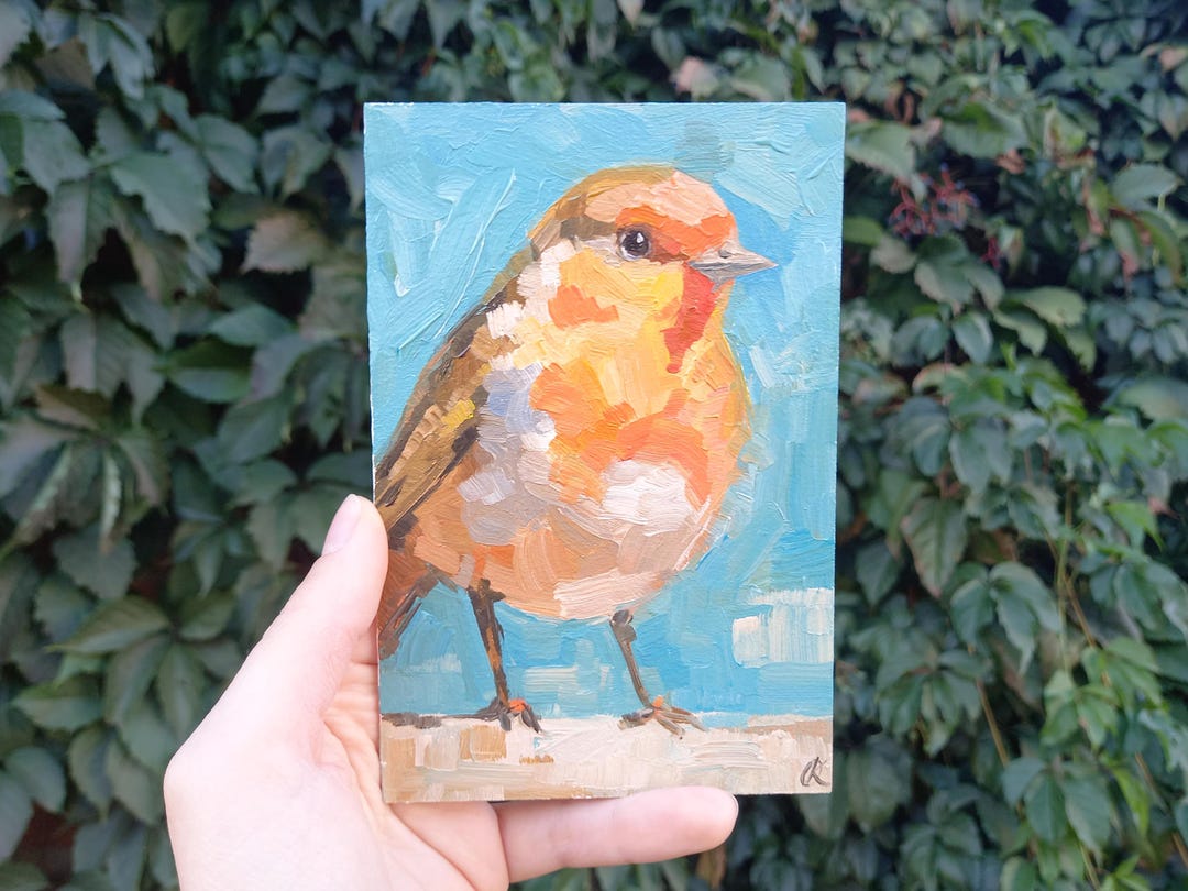 Robin Bird / Original Oil Painting / Modern 6x4 Art / Gift / Unique ...