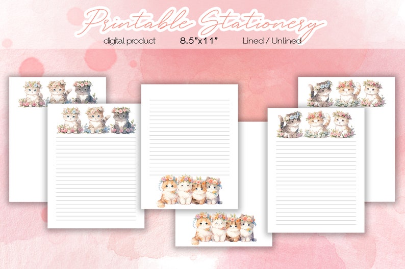 Printable Stationery With Kittens / Digital Letter Writing Paper ...
