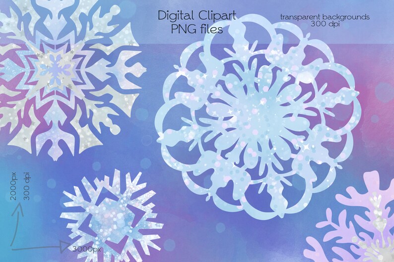 Snowflakes Clipart / Silver Snowy Clipart / Winter Weather / PNG Files ...