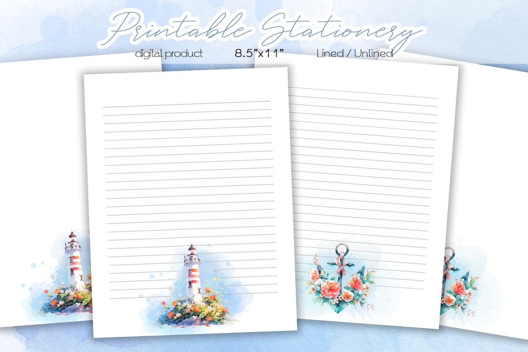 Nautical Printable Stationery / Digital Letter Writing Paper / - Etsy