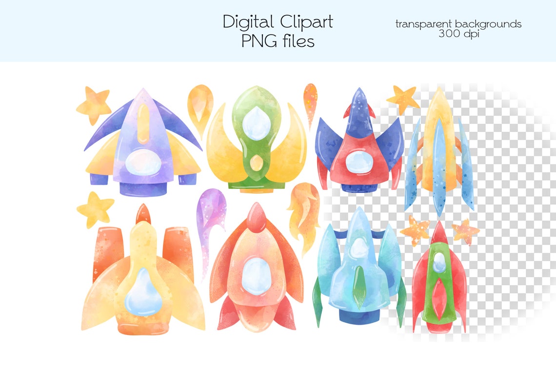 Rockets Clipart / Cartoon Space Transport / PNG Files / - Etsy