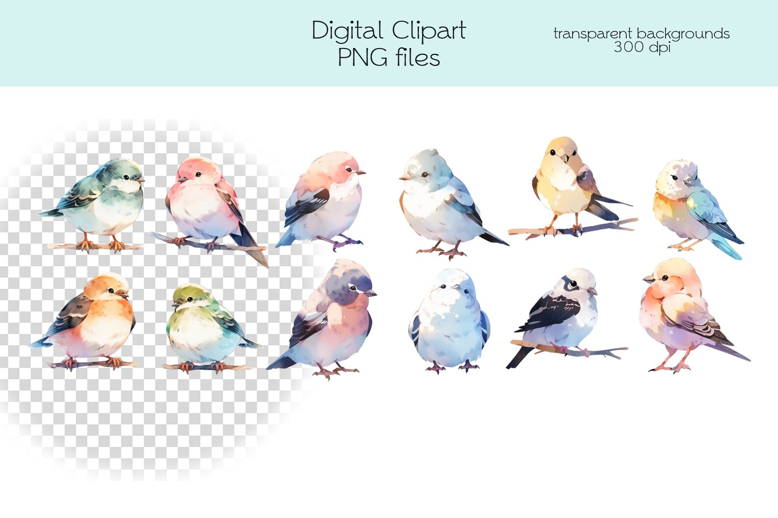 Watercolor Birds Clipart / Little Birds Clipart / PNG Files / Instant ...