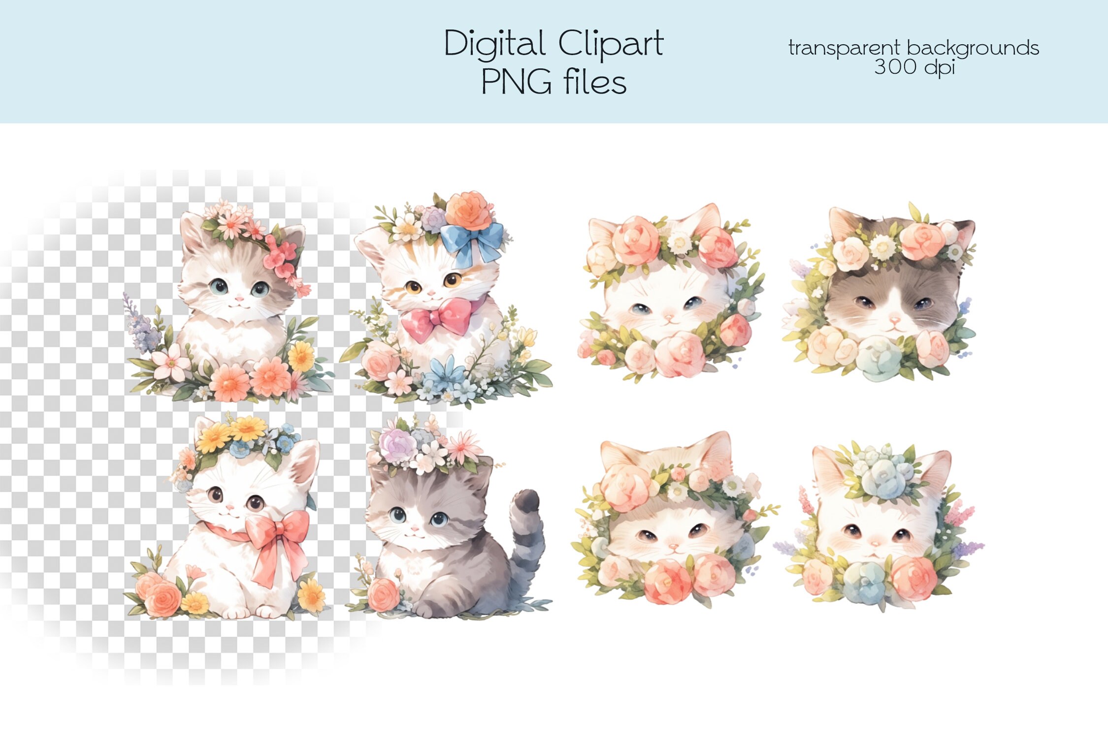 Watercolor Cats Clipart / Cute Kitten / PNG Files / Instant - Etsy