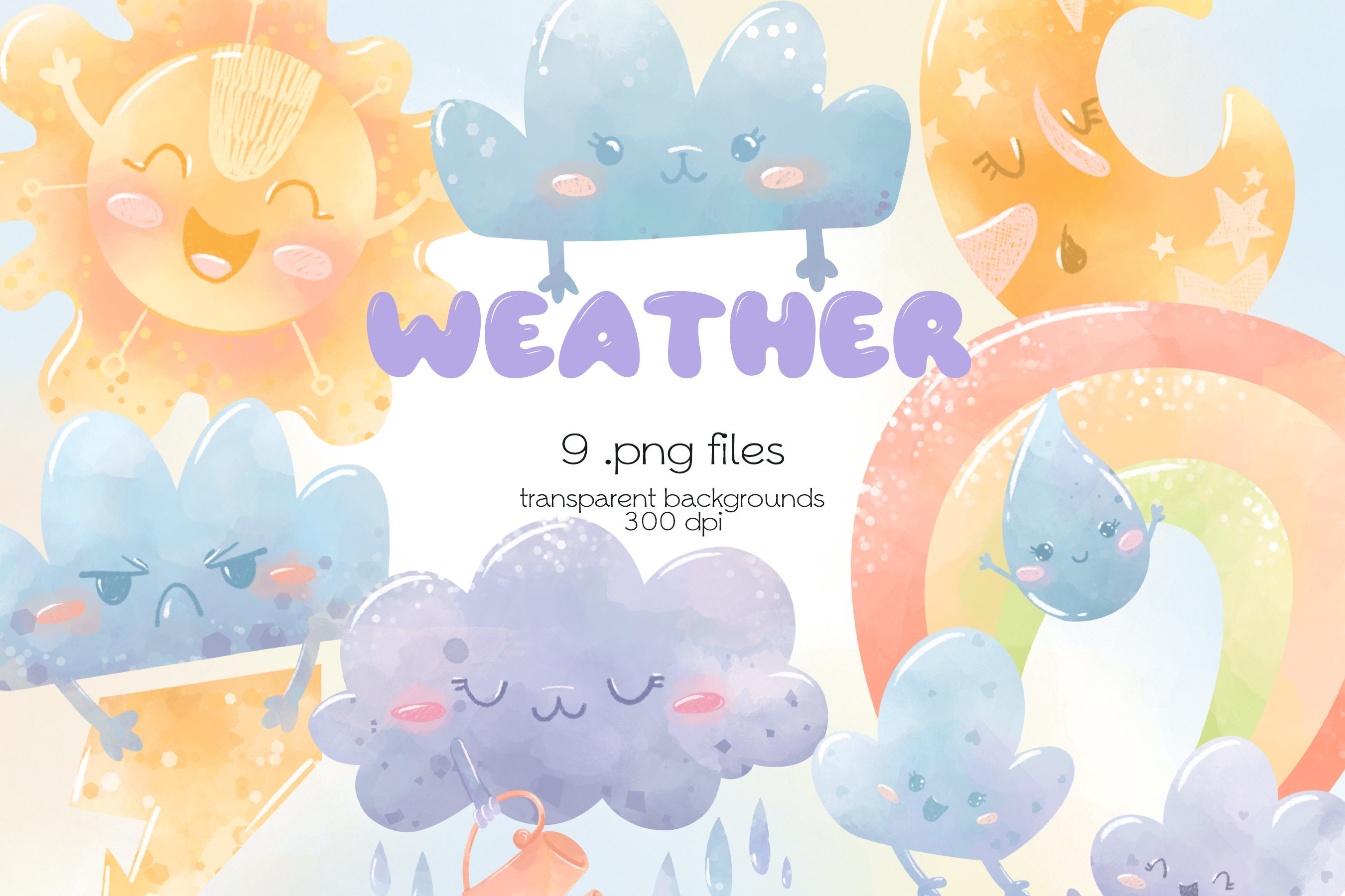 Pastel Weather Clipart / Synoptic / PNG Files / Instant | Etsy UK
