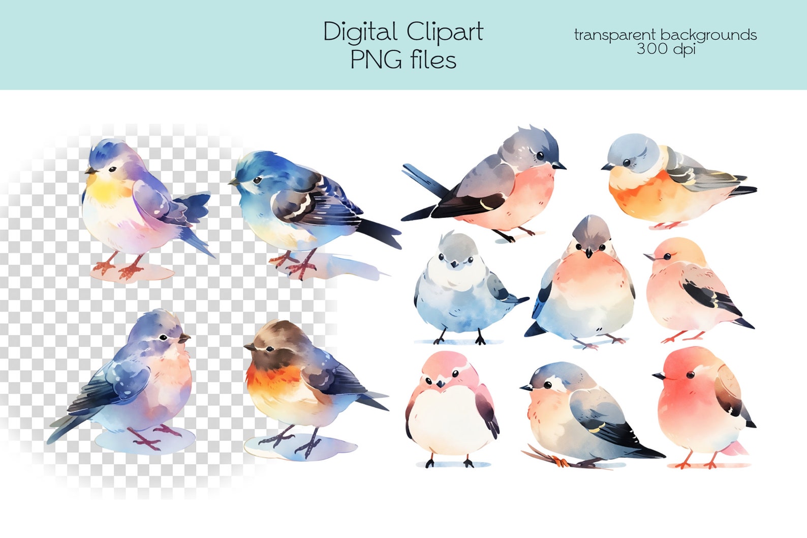 Watercolor Birds Clipart / Little Birds Clipart / PNG Files / Instant ...