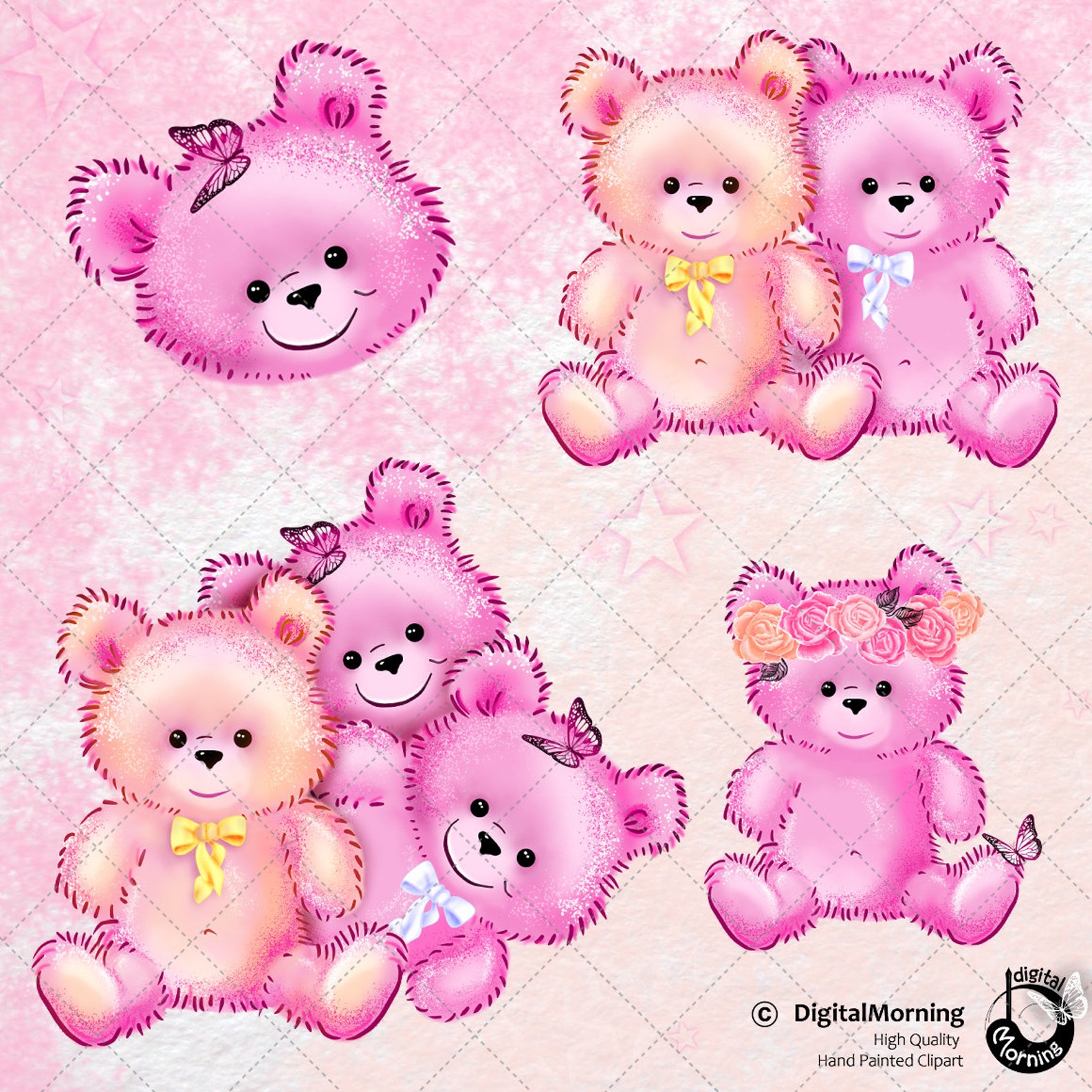 Animals Clipart Cute Pink Bear Clipart Teddy Bear Graphics | Etsy