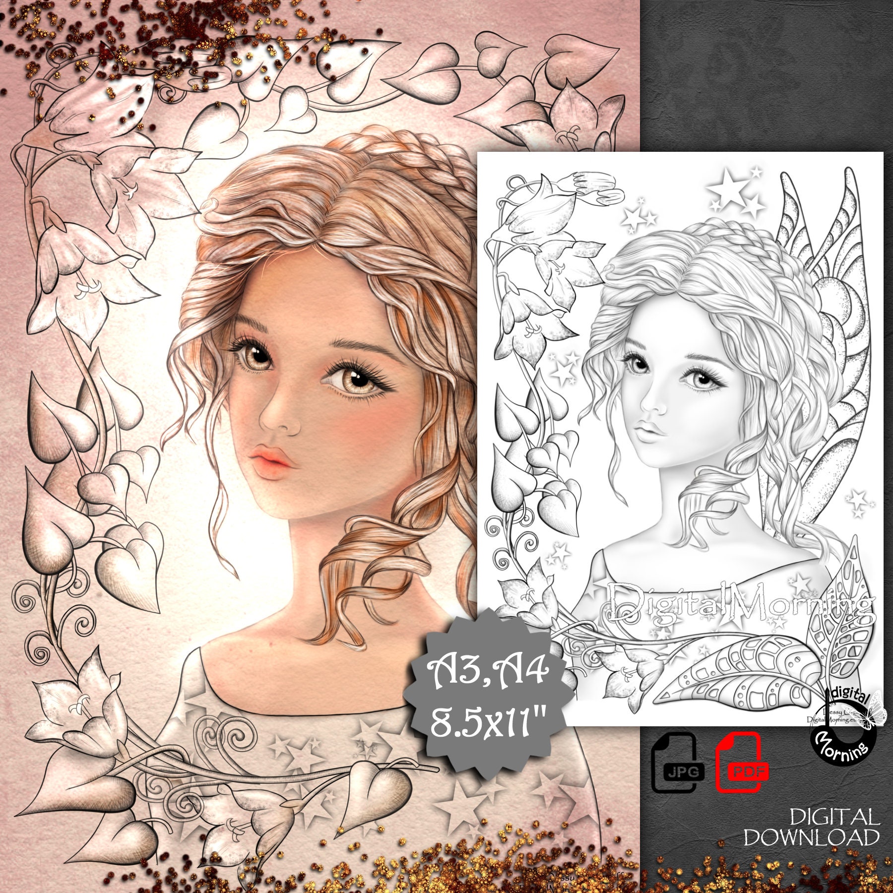 Premium Coloring Page PDF for Adult, Grayscale Coloring, A3 Coloring ...