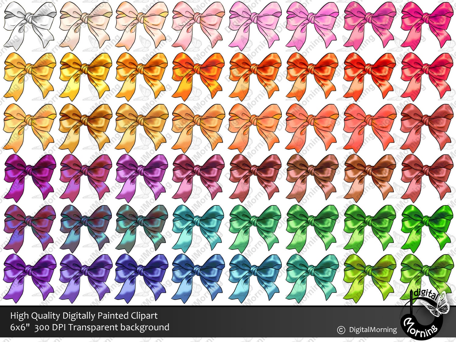 Colorful Satin Bows Clipart Gift Party Clipart Birthday - Etsy