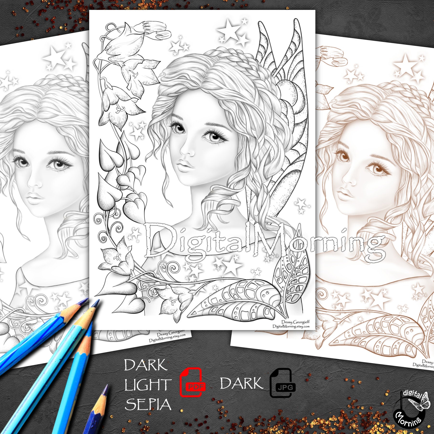 Premium Coloring Page PDF for Adult, Grayscale Coloring, A3 Coloring ...