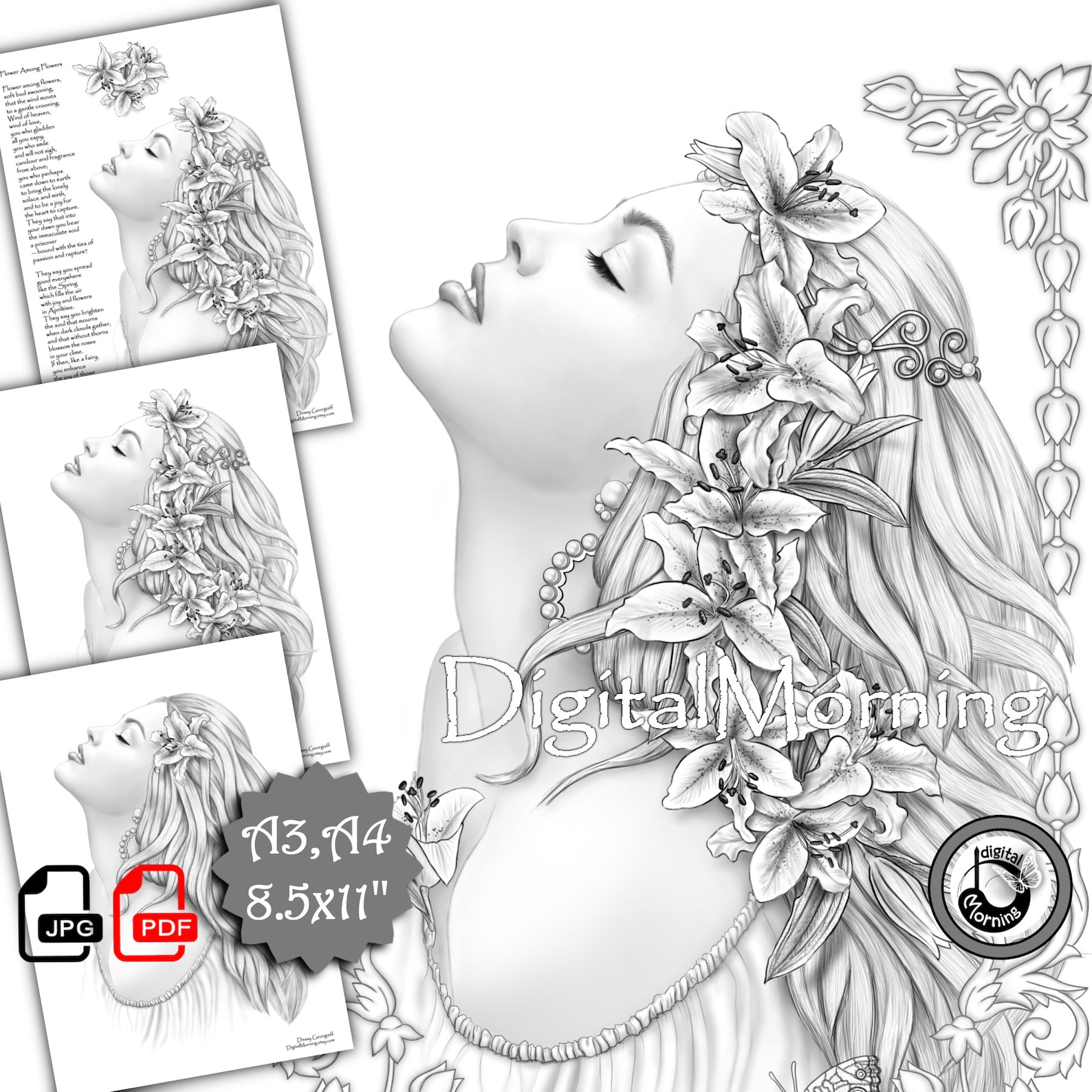 Premium Coloring Page Grayscale Coloring A3 A4 8.5x11 - Etsy