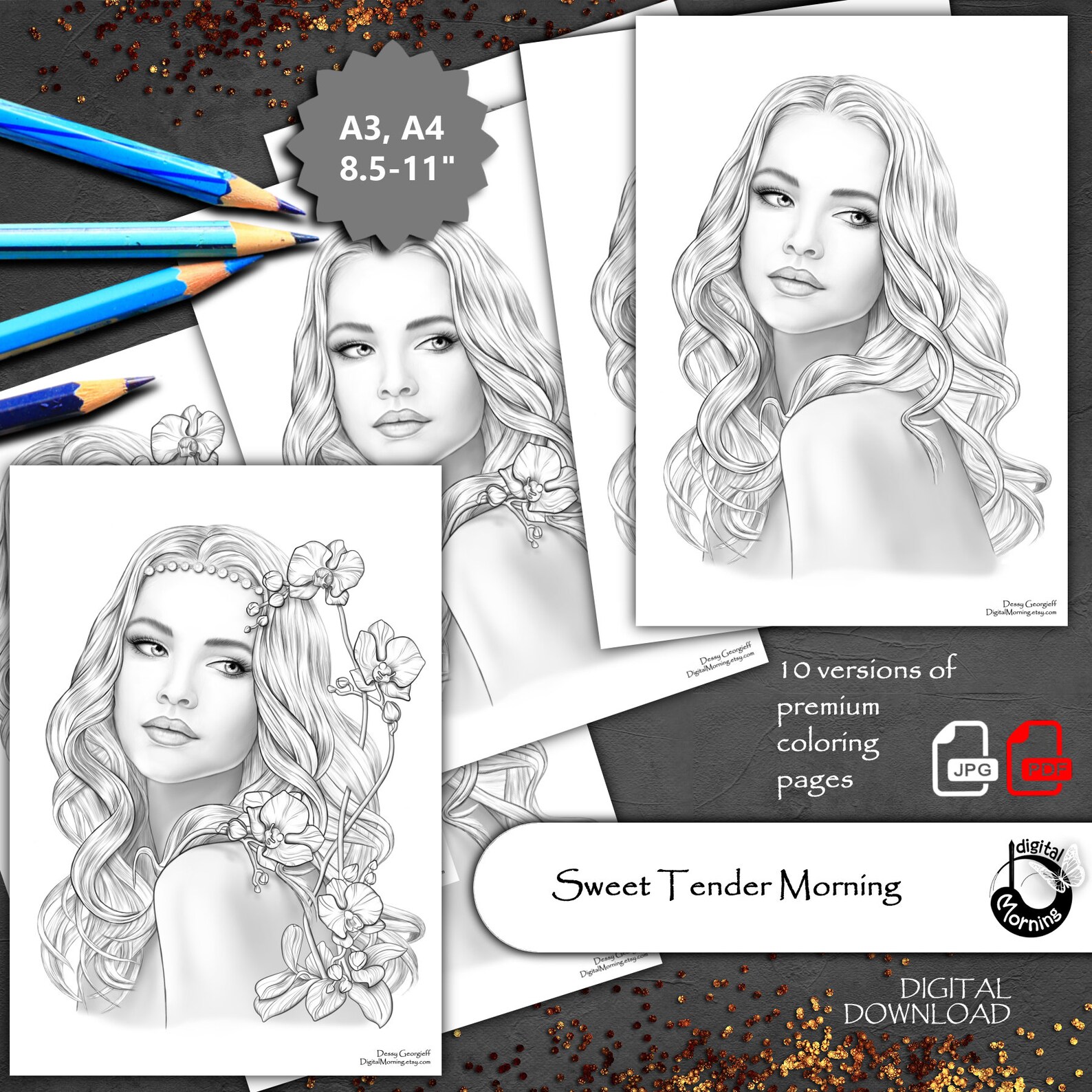 Premium Coloring Pages PDF for Adult Grayscale Coloring A3 - Etsy