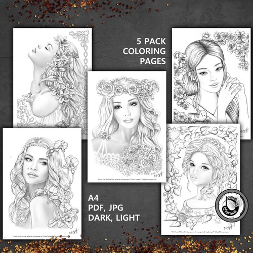 Grayscale Adult Coloring Book Pack of 6 PDF Instant Download - Etsy