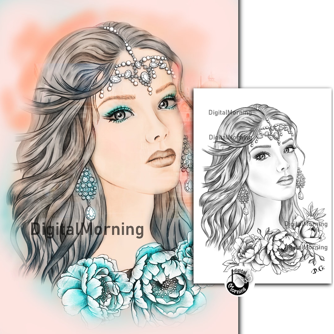 Premium Coloring Page PDF for Adult, Grayscale Coloring, A4, A3 ...