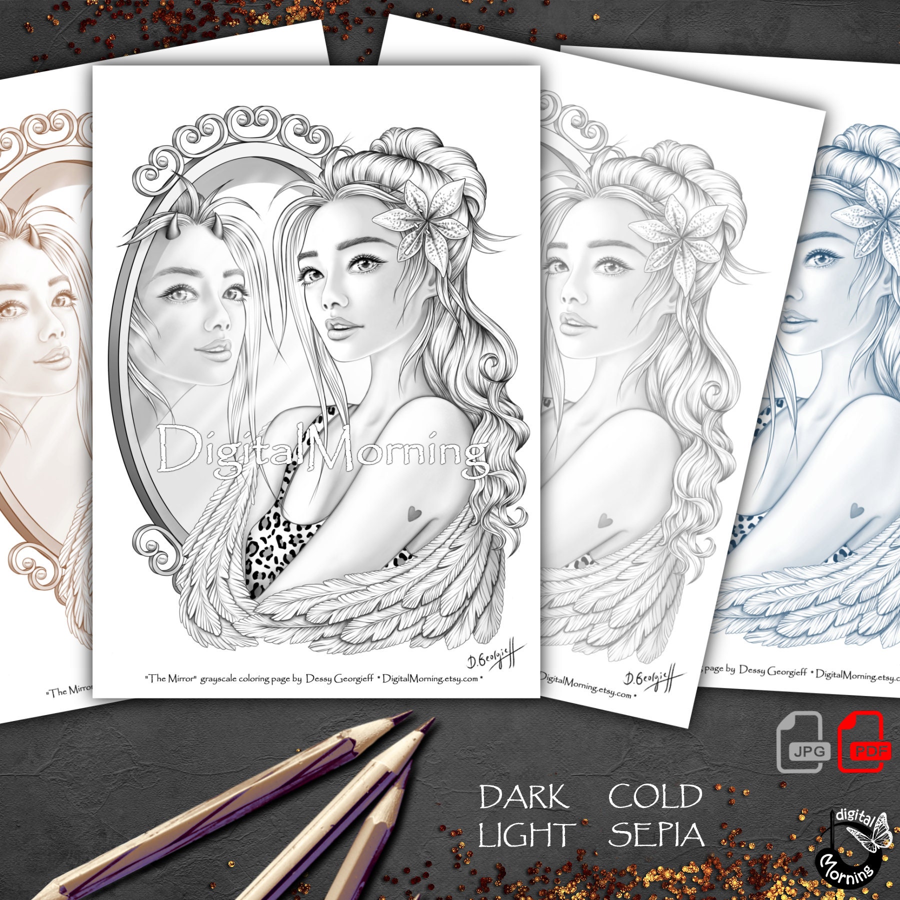 Premium Coloring Page PDF for Adult Grayscale Coloring A3 - Etsy