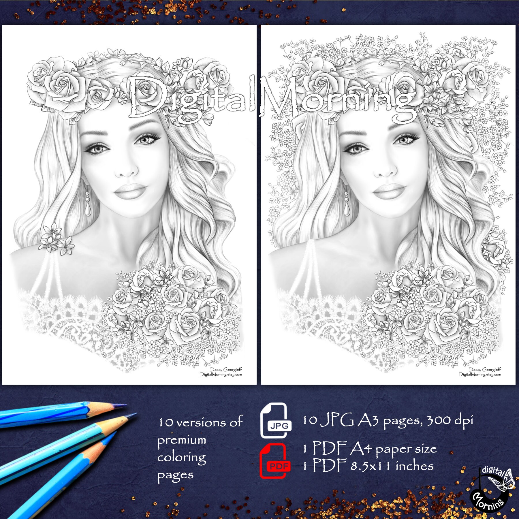 Premium Coloring Page PDF for Adult Grayscale Coloring A3 | Etsy