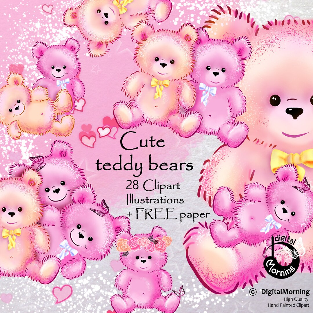 Animals Clipart, Cute Pink Bear Clipart, Teddy Bear Graphics, Newborn ...