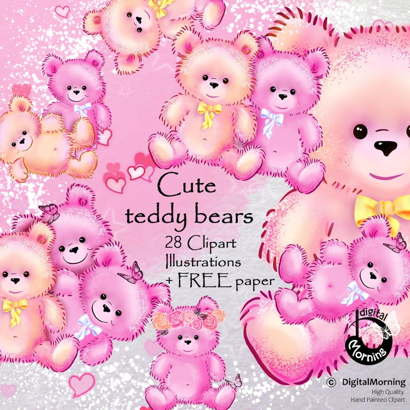 Animals Clipart, Cute Pink Bear Clipart, Teddy Bear Graphics, Newborn ...