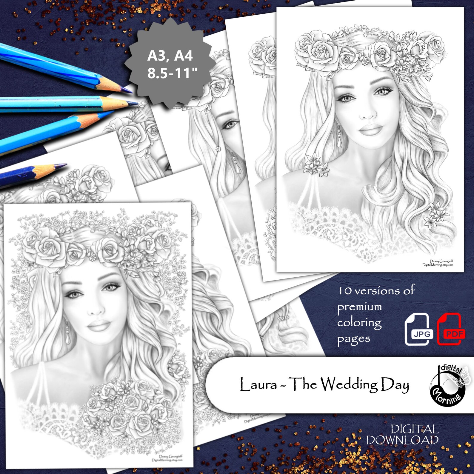 Premium Coloring Page PDF for Adult Grayscale Coloring A3 | Etsy