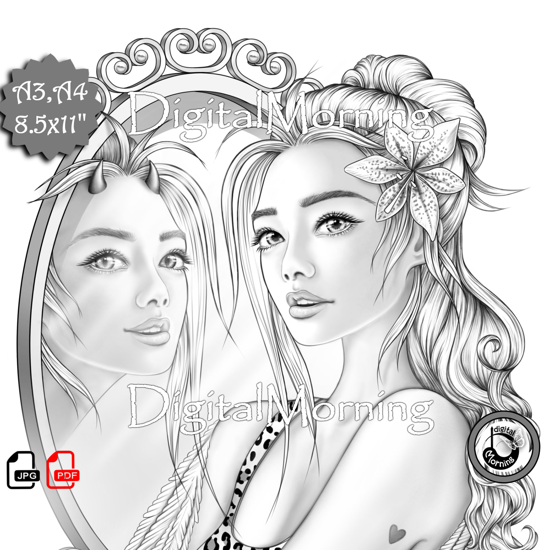Premium Coloring Page PDF for Adult Grayscale Coloring A3 - Etsy UK
