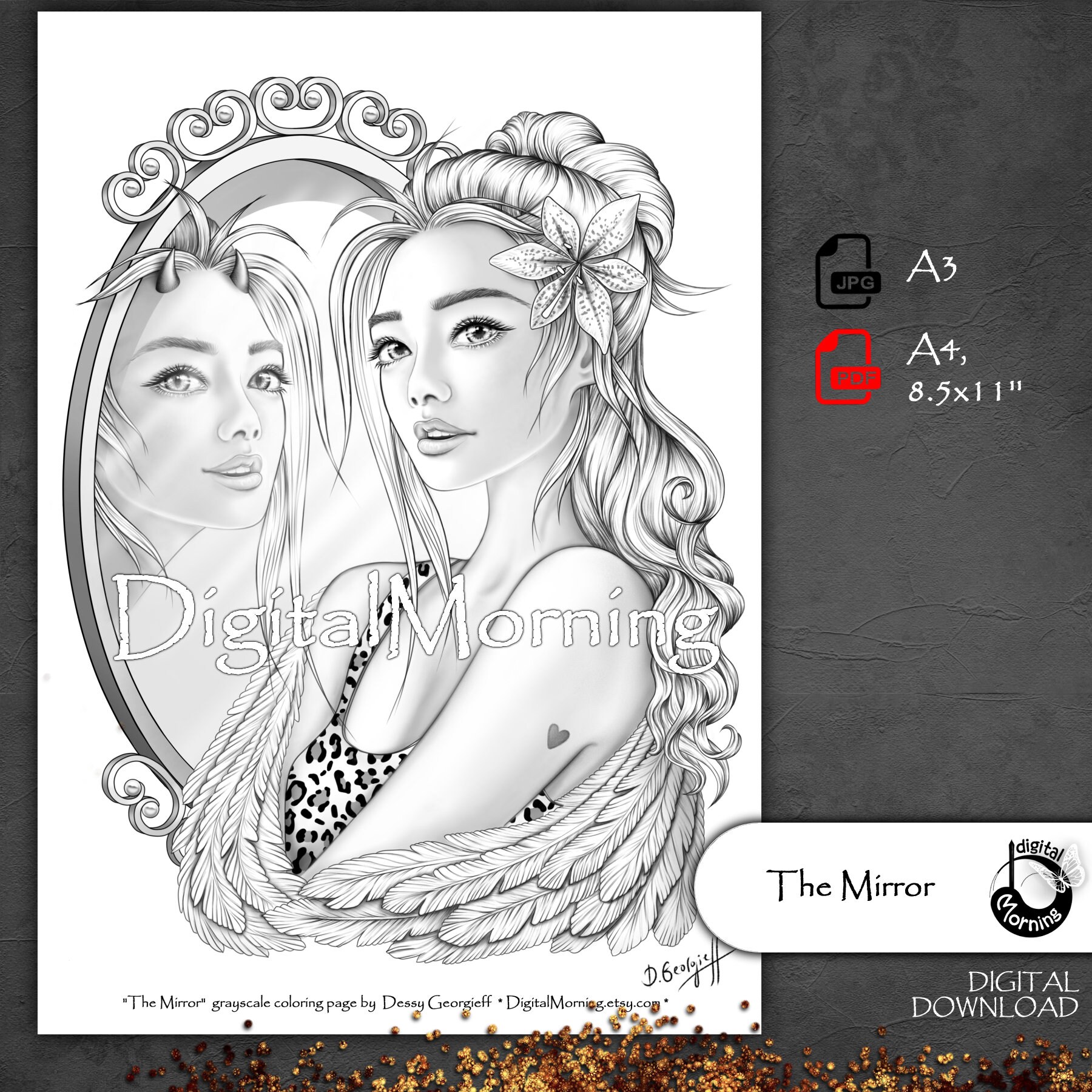 Premium Coloring Page PDF for Adult Grayscale Coloring A3 - Etsy