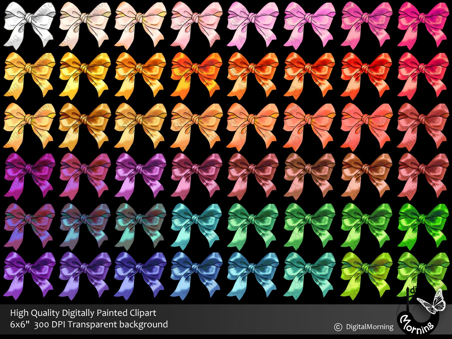 Colorful Satin Bows Clipart Gift Party Clipart Birthday - Etsy