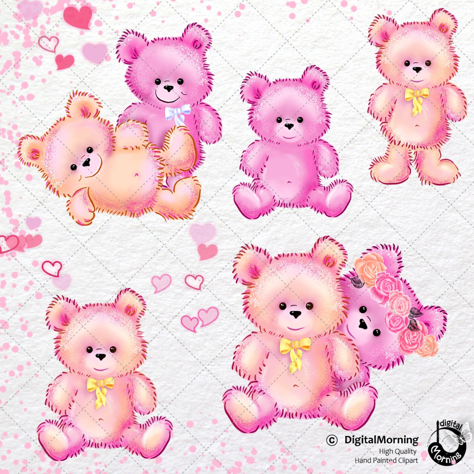 Animals Clipart Cute Pink Bear Clipart Teddy Bear Graphics | Etsy