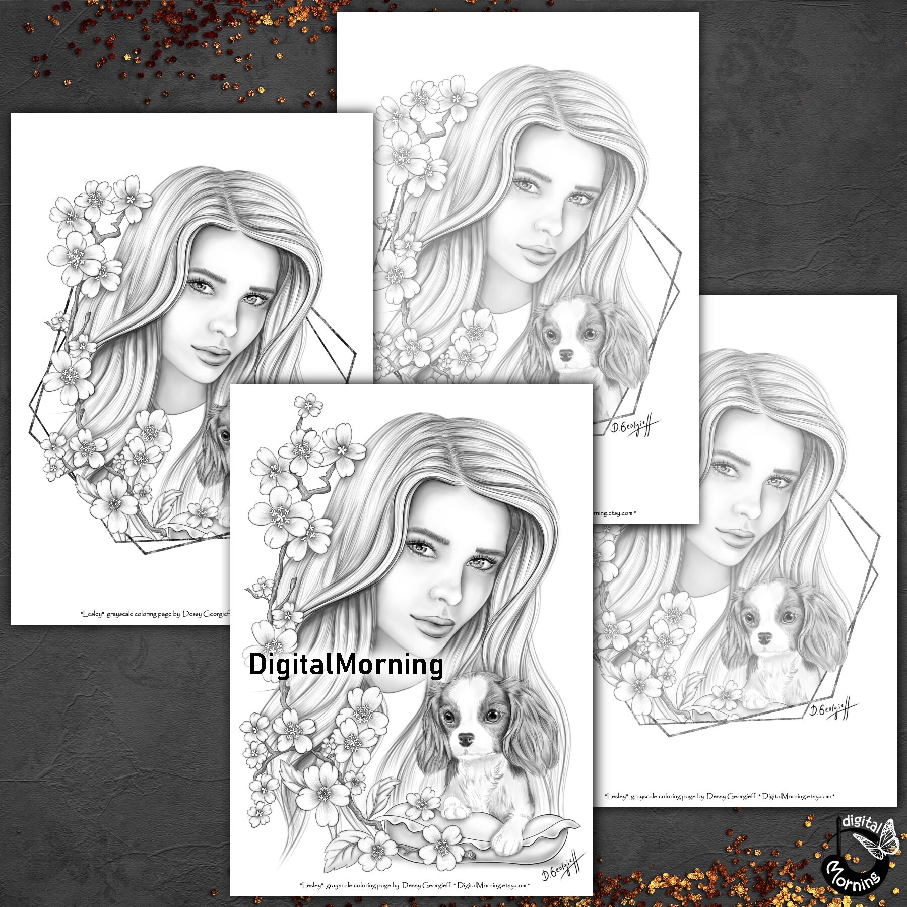 Premium Grayscale Portrait Coloring Page for Adults and Kids - Etsy
