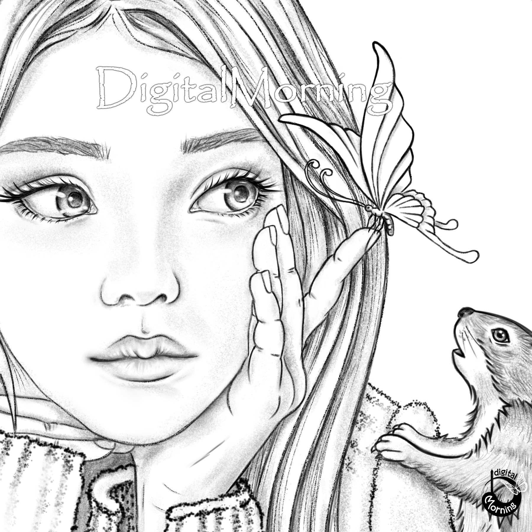 Fantasy Grayscale Coloring Portrait Page Pdf Jpg A3 A4 Letter - Etsy