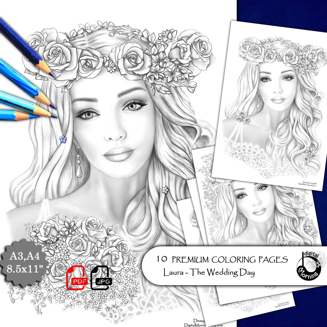 Premium Coloring Page PDF for Adult Grayscale Coloring A3 | Etsy