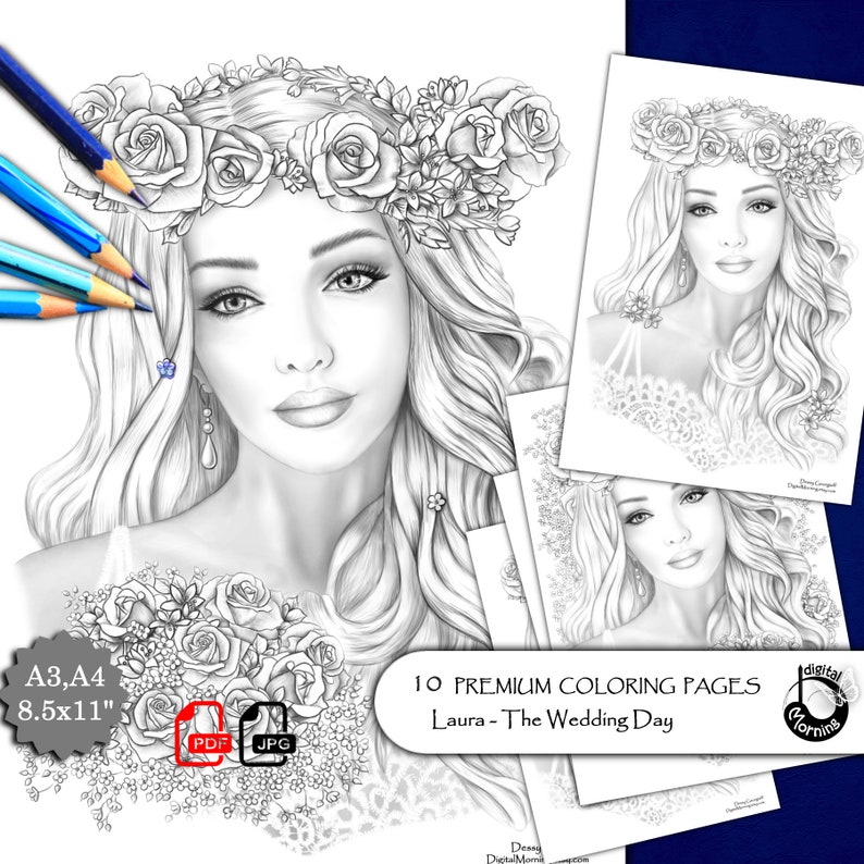 Premium Coloring Page PDF for Adult, Grayscale Coloring, A3 Coloring ...