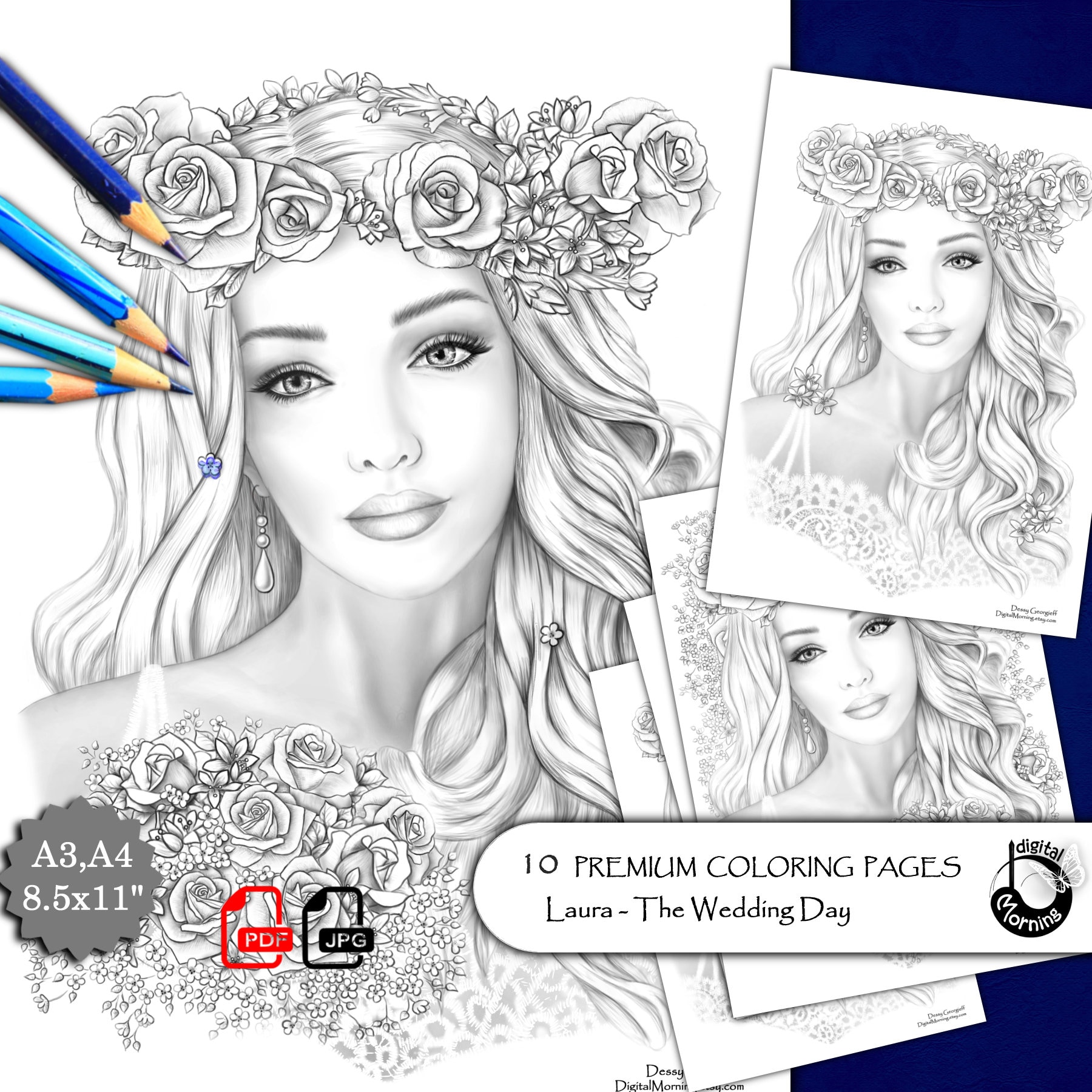 Premium Coloring Page PDF for Adult Grayscale Coloring A3 | Etsy
