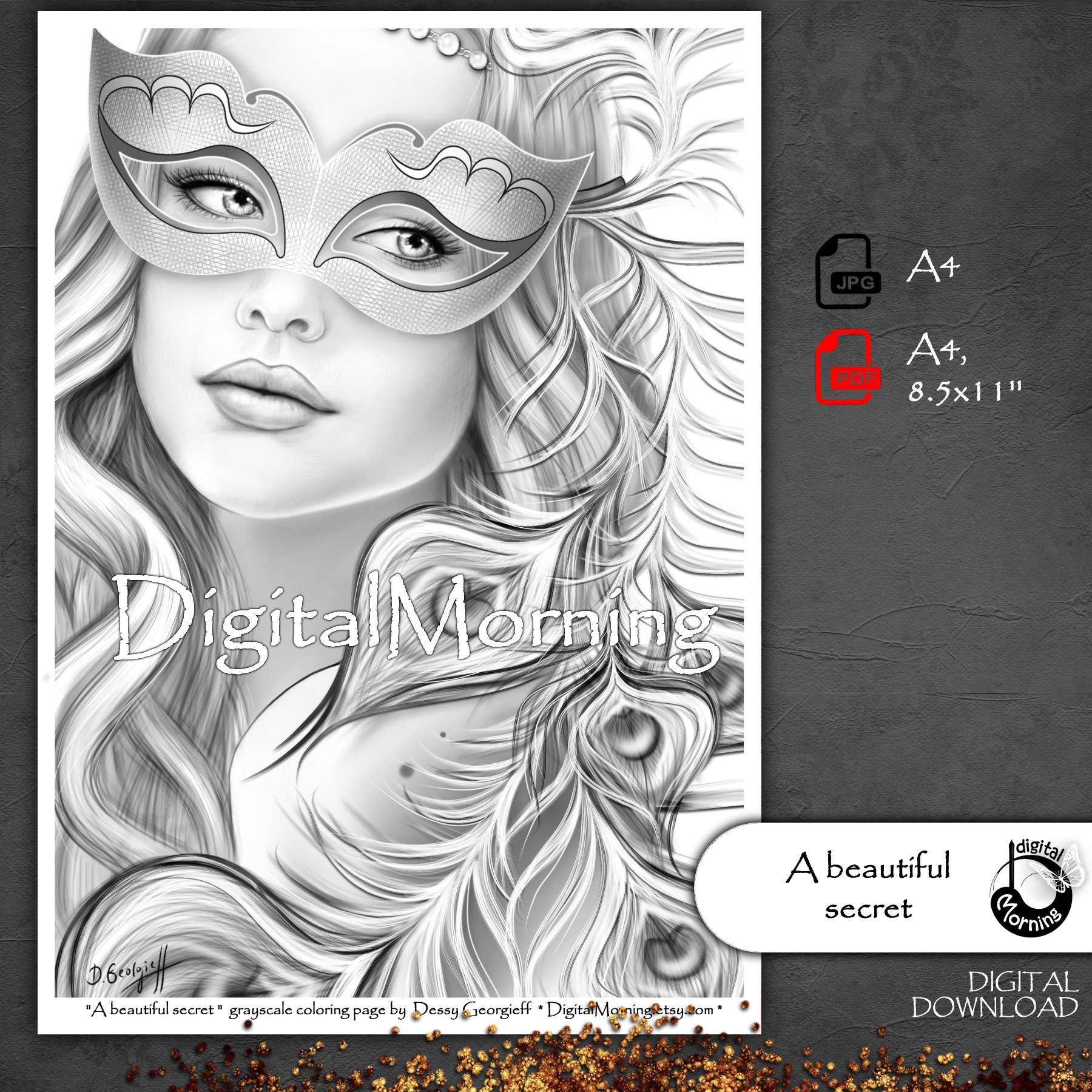 Premium Coloring Page PDF for Adult Grayscale Coloring A4 | Etsy