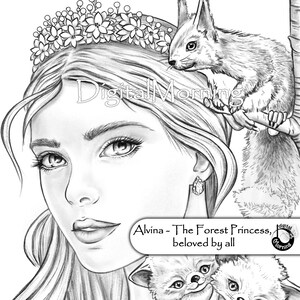 Fantasy Grayscale Coloring Portrait Page, Fox Princess Coloring Page ...