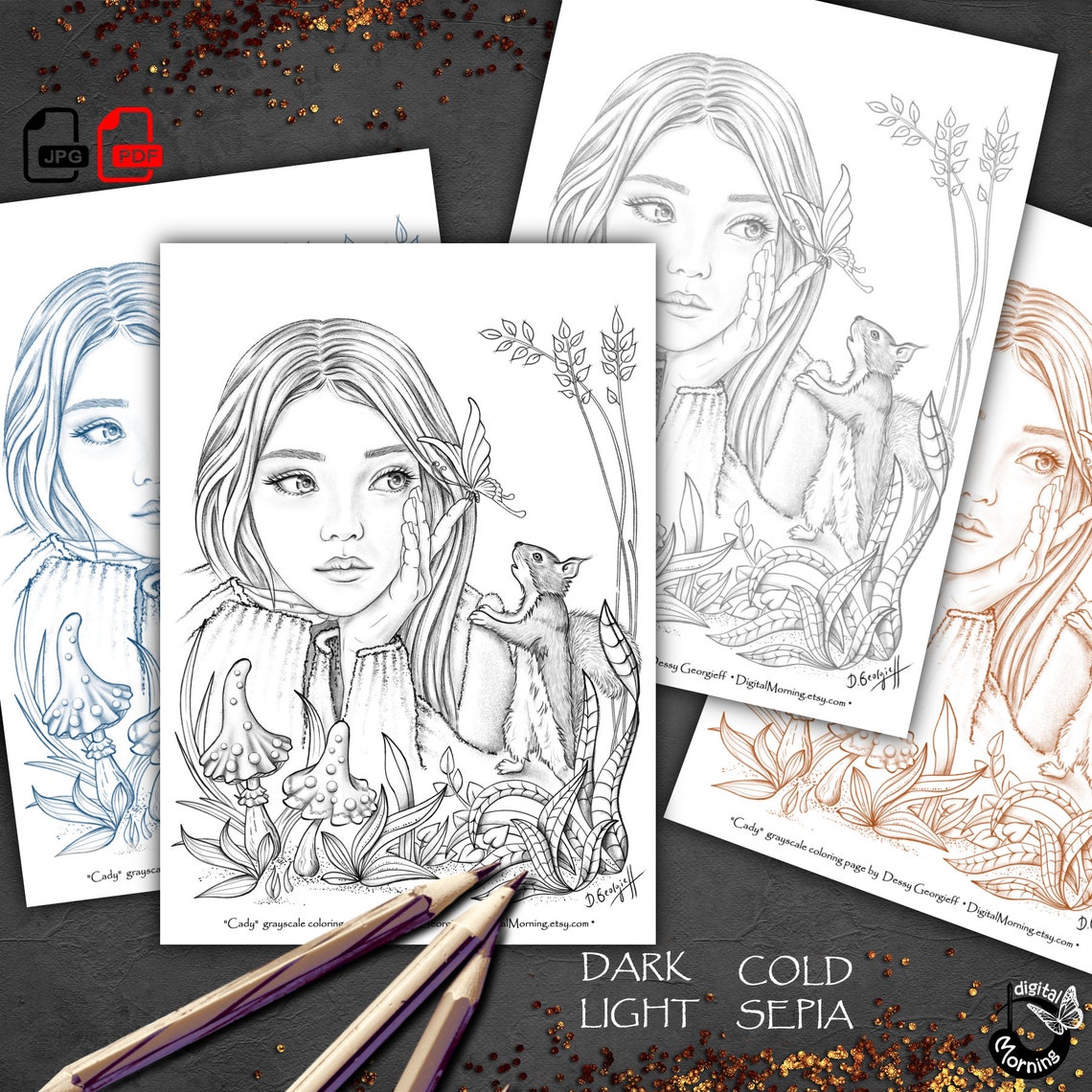 Fantasy Grayscale Coloring Portrait Page Pdf Jpg A3 A4 Letter | Etsy