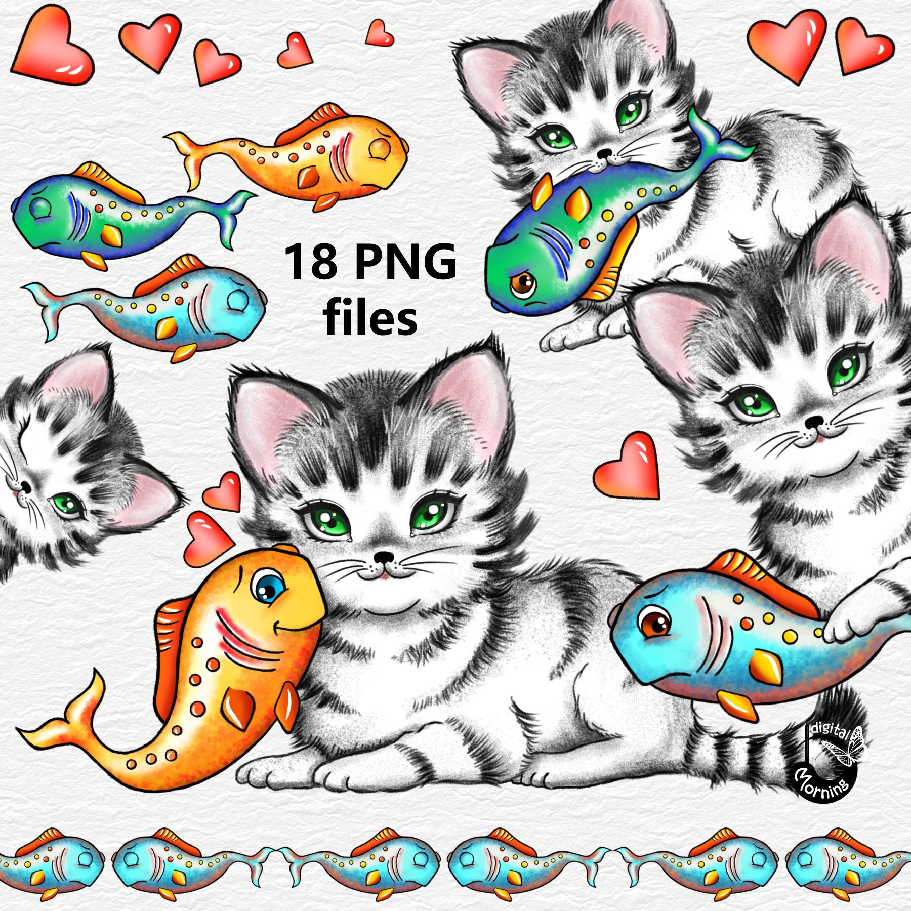 Cute kitty clip art cute cat Clipart Cat Supplies Clipart | Etsy