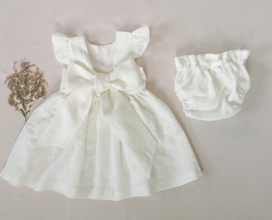 Milk linen dress for girl Vintage Style Baby set bridesmaid | Etsy