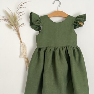 Green Dress for Girls, Green Linen Dress for Baby Girl, Green for Dress ...