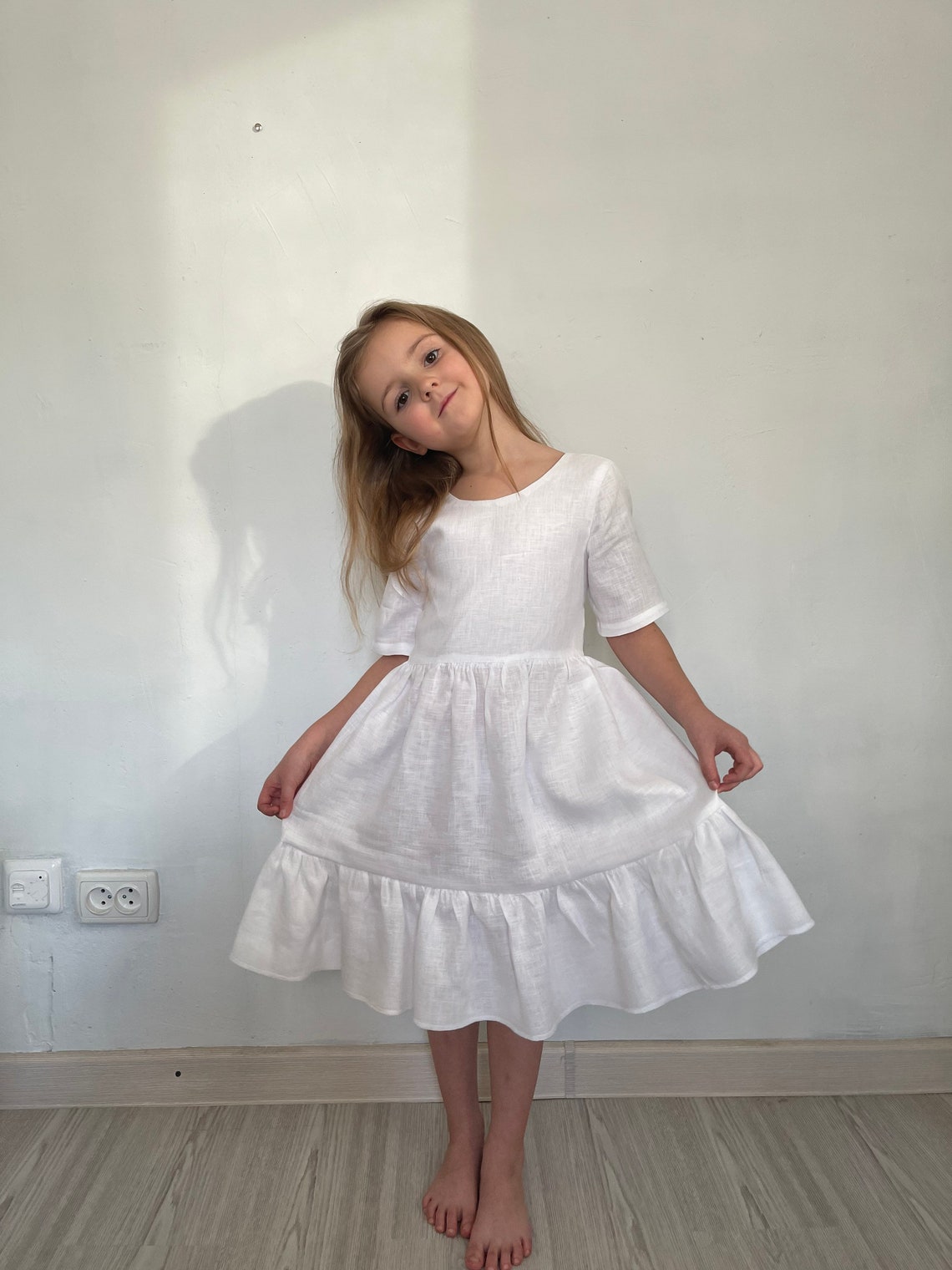 White Girl Dress Simple Linen Boho Dress White Flowers Linen - Etsy