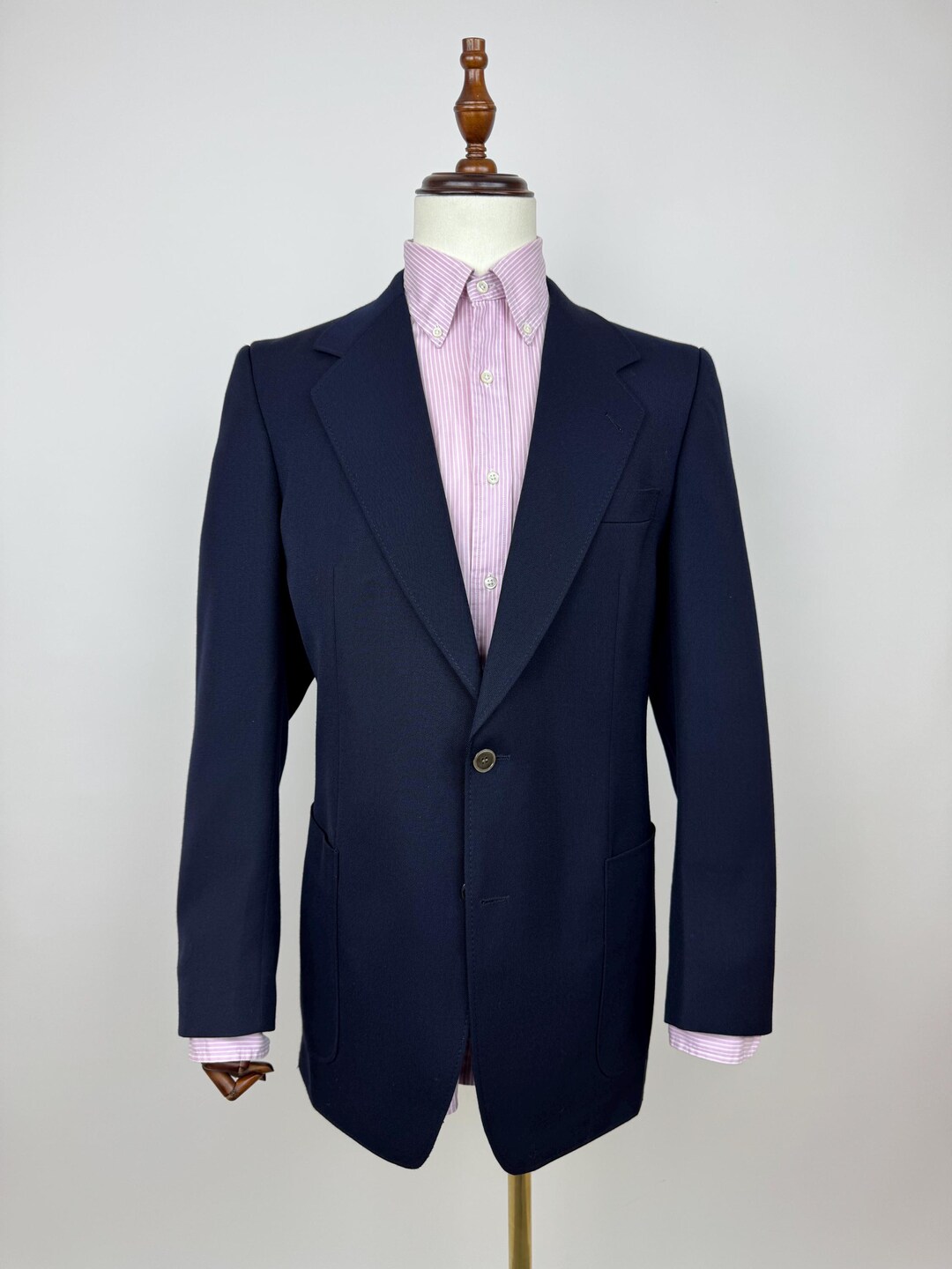 Mens Navy Blue Sport Coat 42L US Size Trevira Twill Wool Blazer Vintage ...