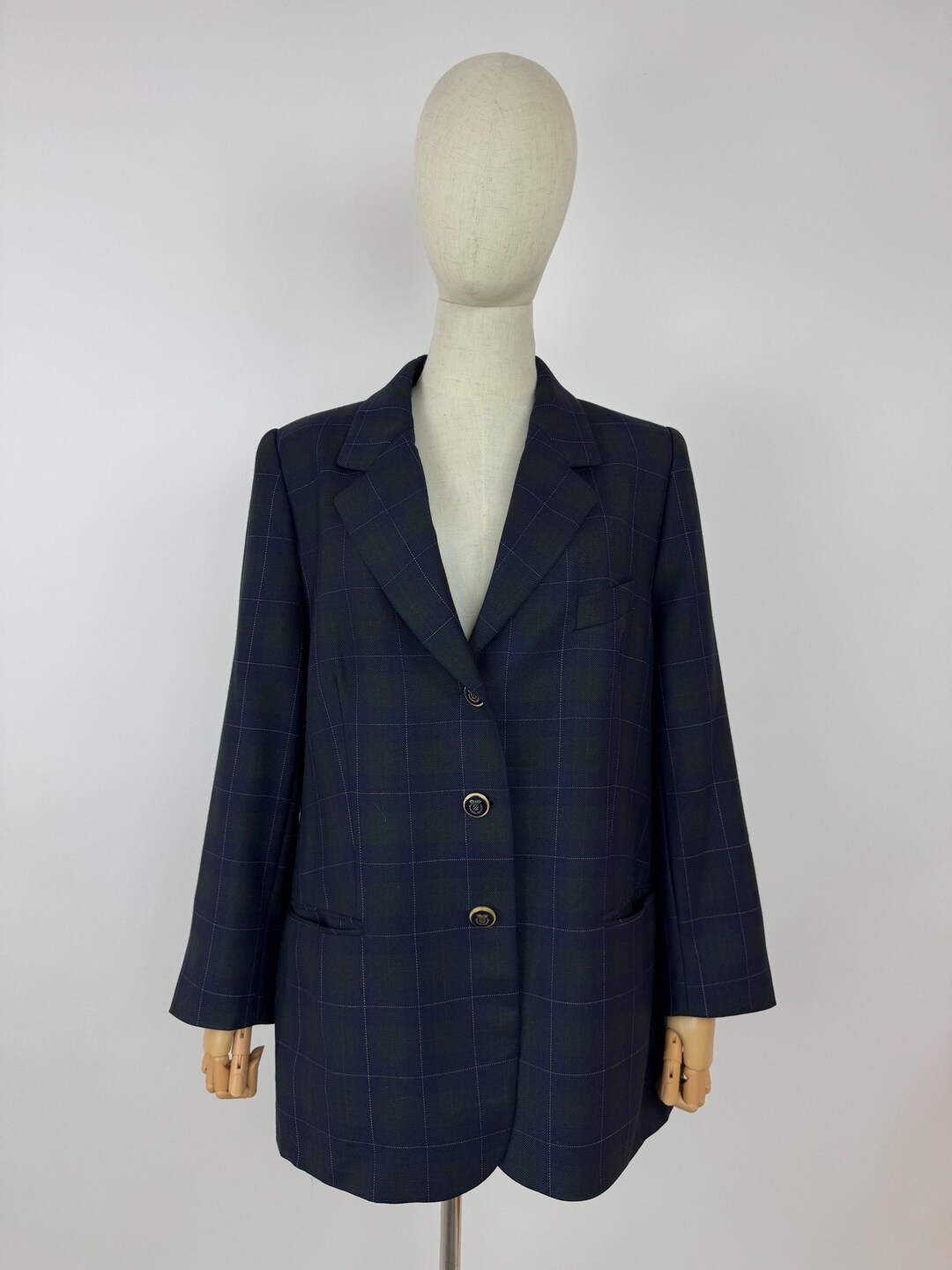 Delmod Blazer Wool Blend Plaid Jacket Vintage Preppy Style 90s Womens ...