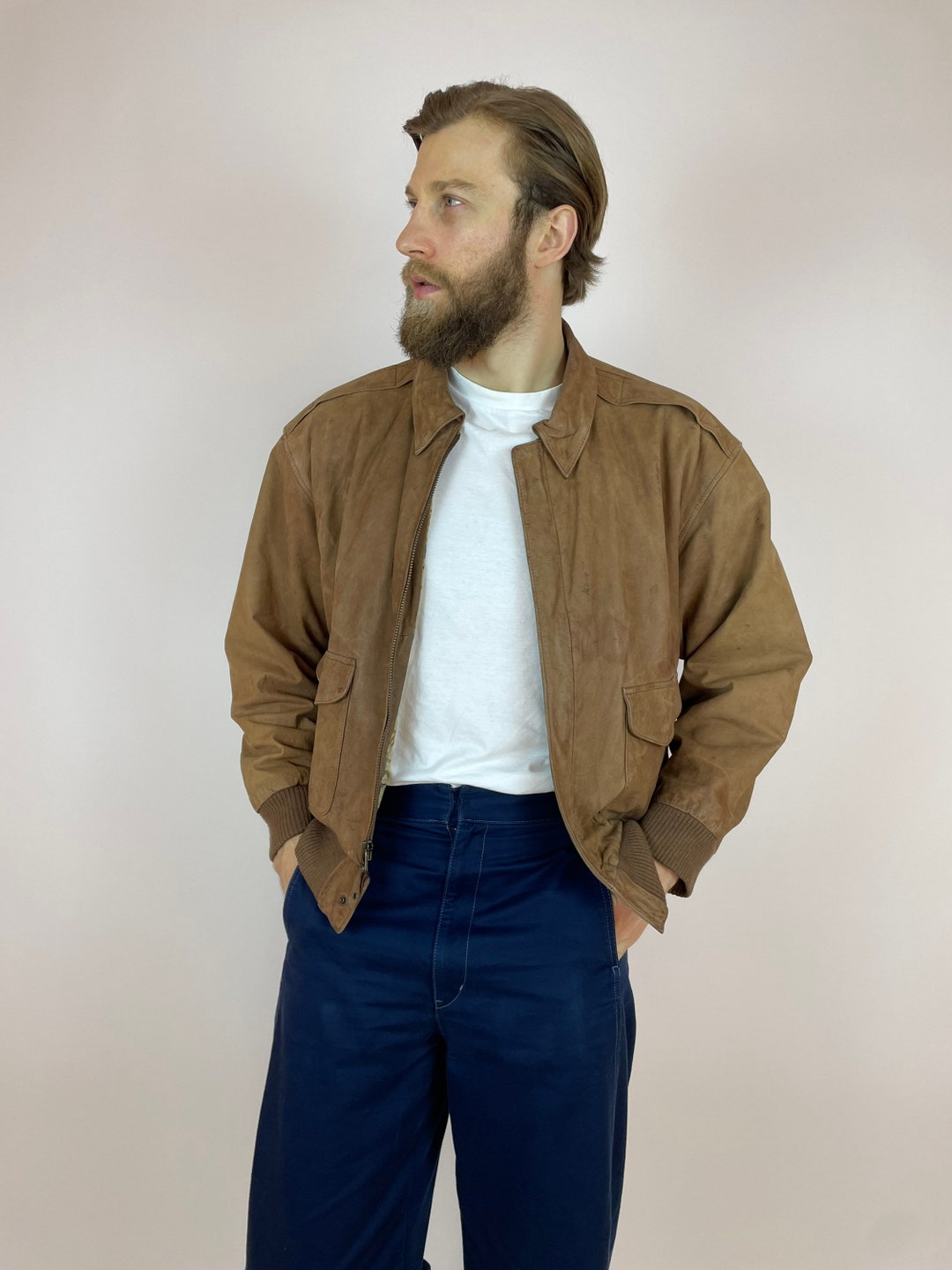 Vintage Global Identity G-lll Brown Leather Bomber Jacket Mens L - Etsy