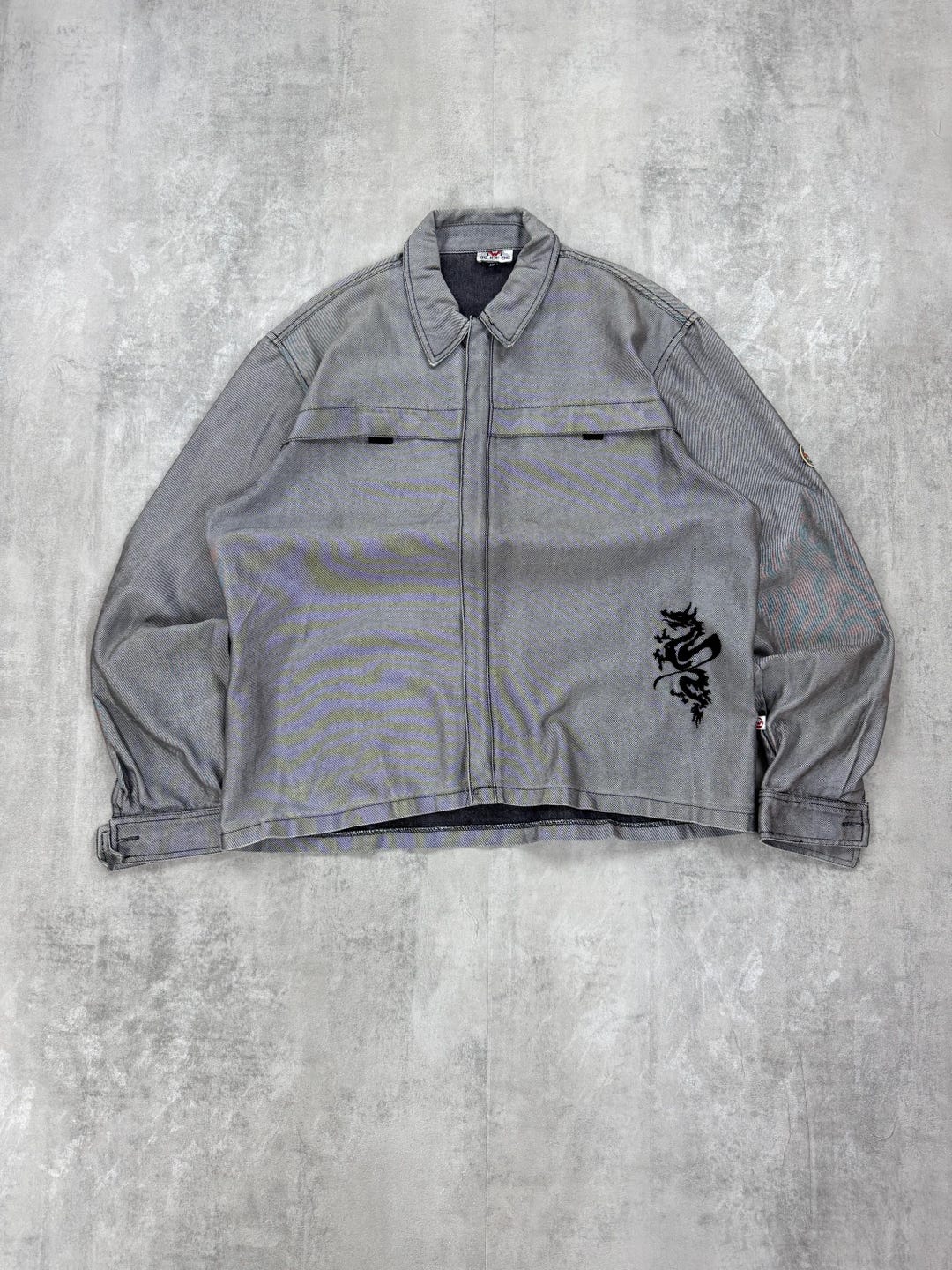 BE ICE BE Chemise Vintage Denim Jacket With Dragon Print Mens Size Xl ...
