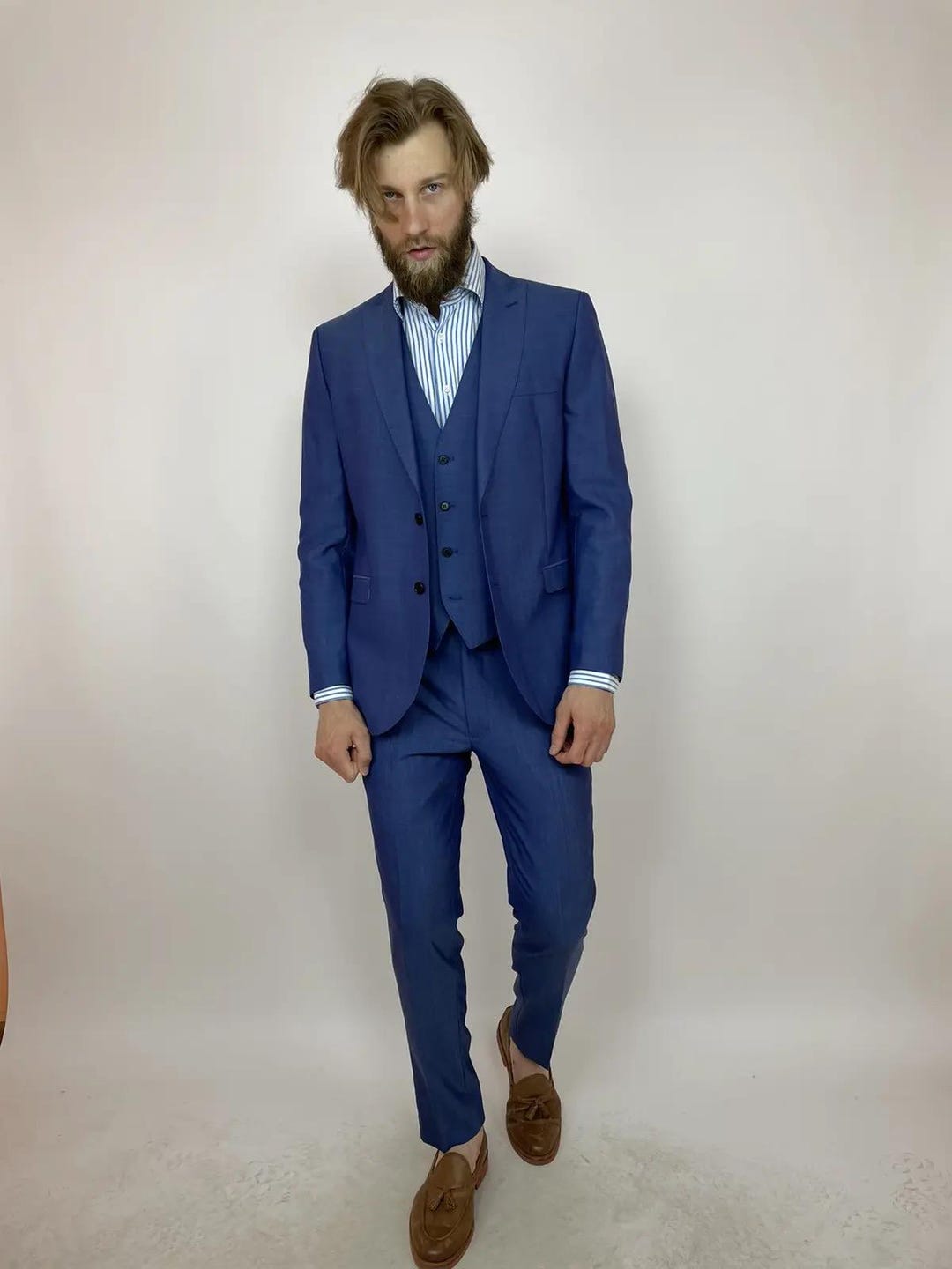 FRENCH CONNECTION Suit Three Piece Slim Fit Blue Classic Old Money Yvi ...