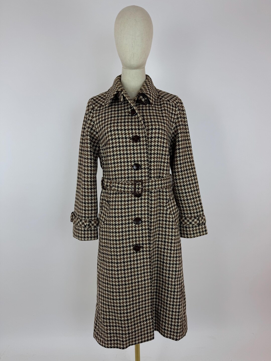 Vintage Ralph Creation Tweed Coat Belted Wool Trench Pied-de-poule Frey ...